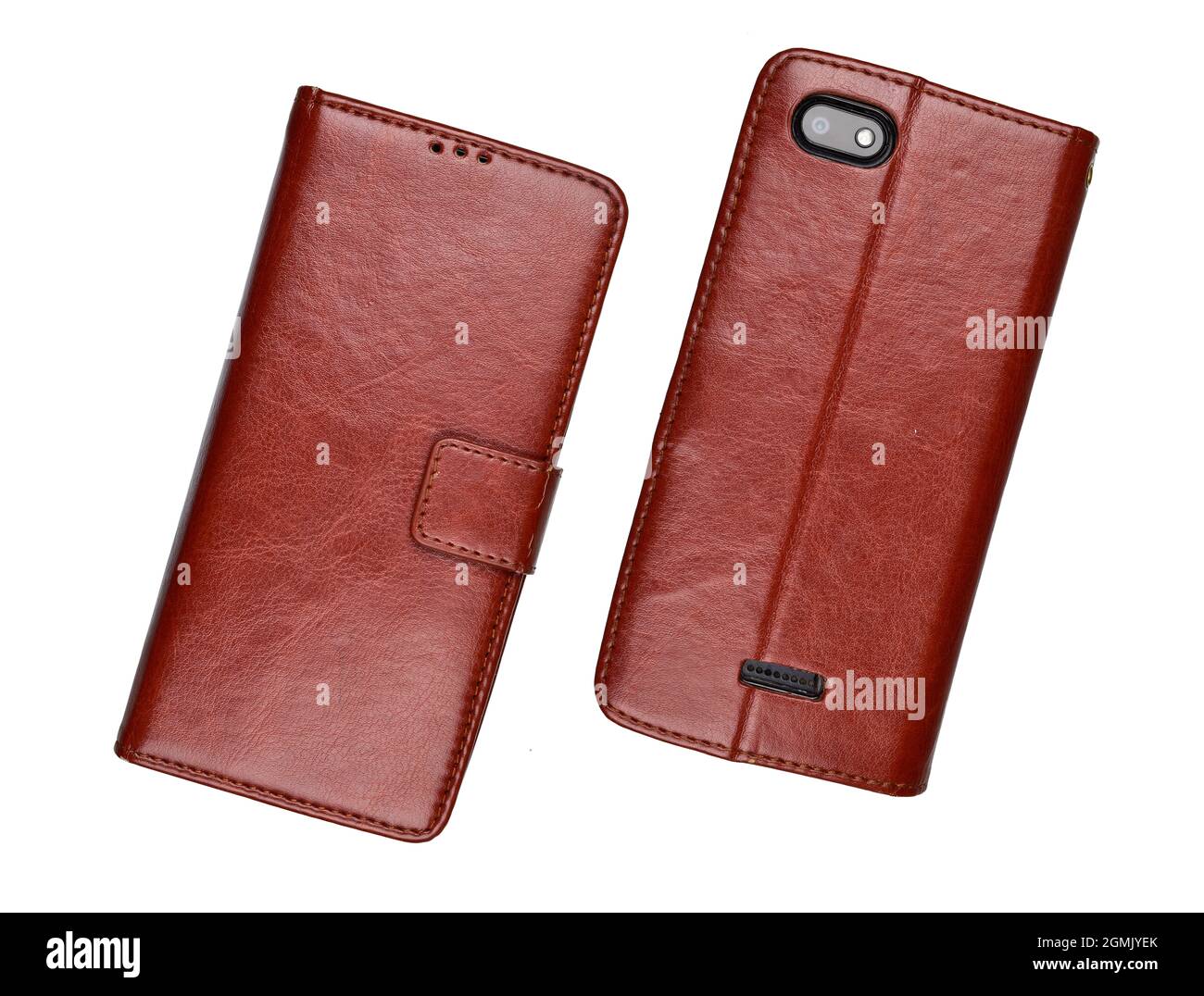 Leather Flip cover Smartphone Isolated on White Background with ...