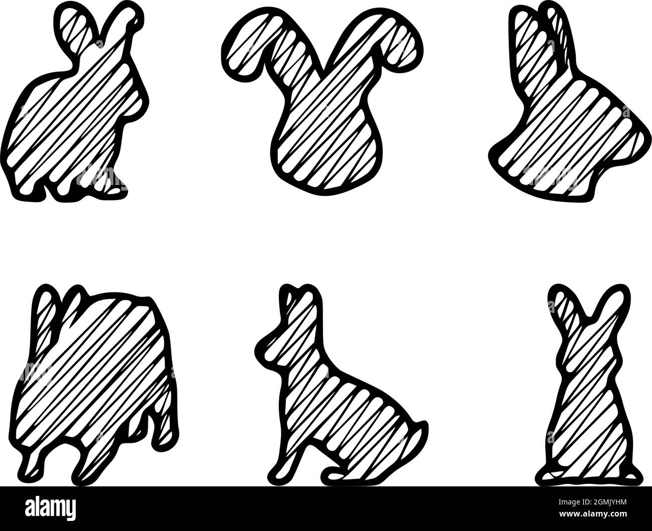 Set of silhouettes of a rabbit on a white background. Scribble vector ...