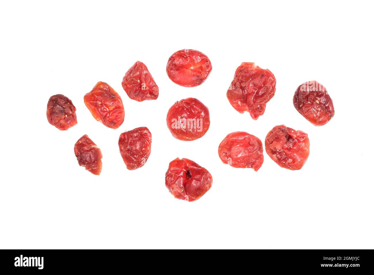 Top view of dry cranberries isolated on white background, raspberries ...