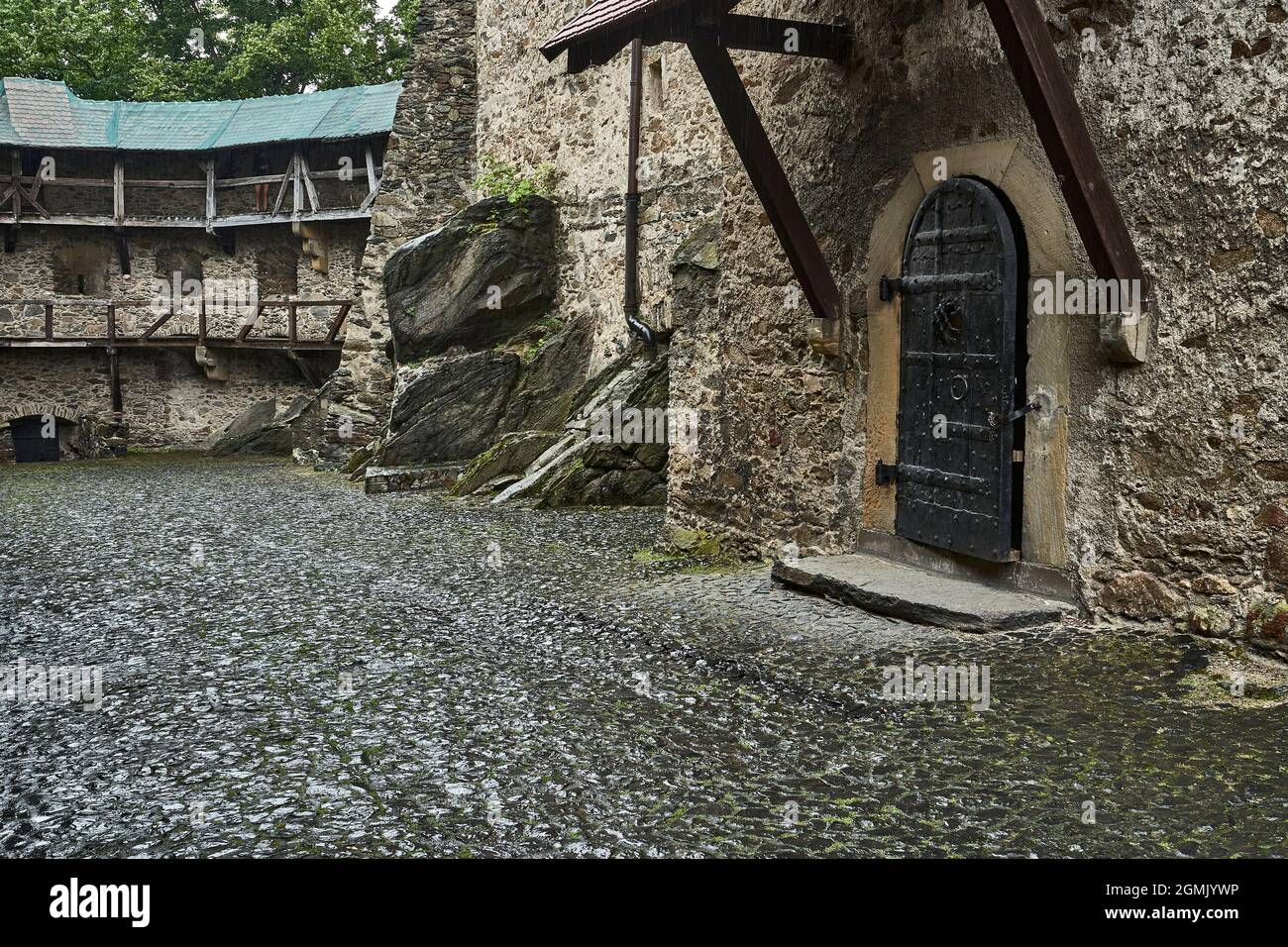 Patio ov old medieval castle Stock Photo - Alamy