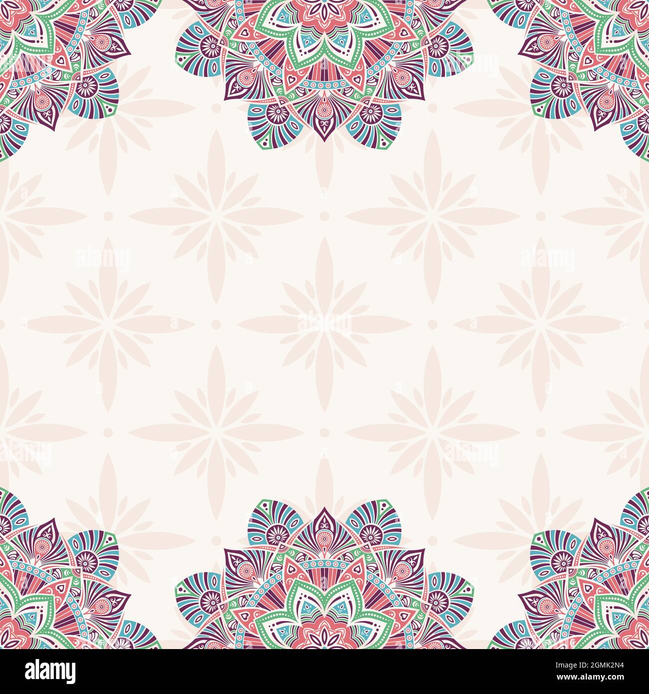 Seamless border pattern with mandalas. Mehndi lace borders. Endless texture. Space for text ...