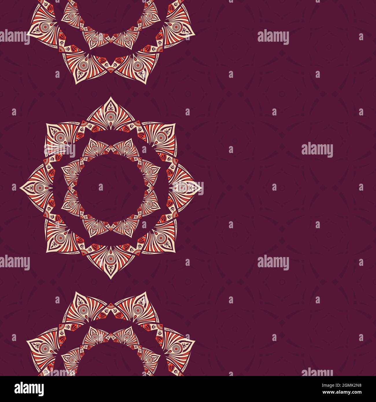 Seamless border pattern with red and beige mandalas. Mehndi lace ...