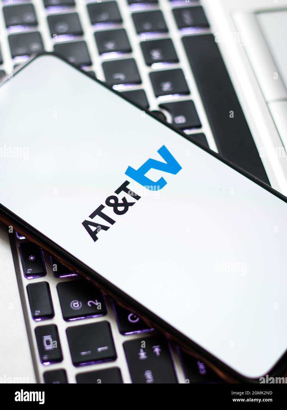 West Bangal, India - August 21, 2021 : At and t Tv logo on phone screen ...