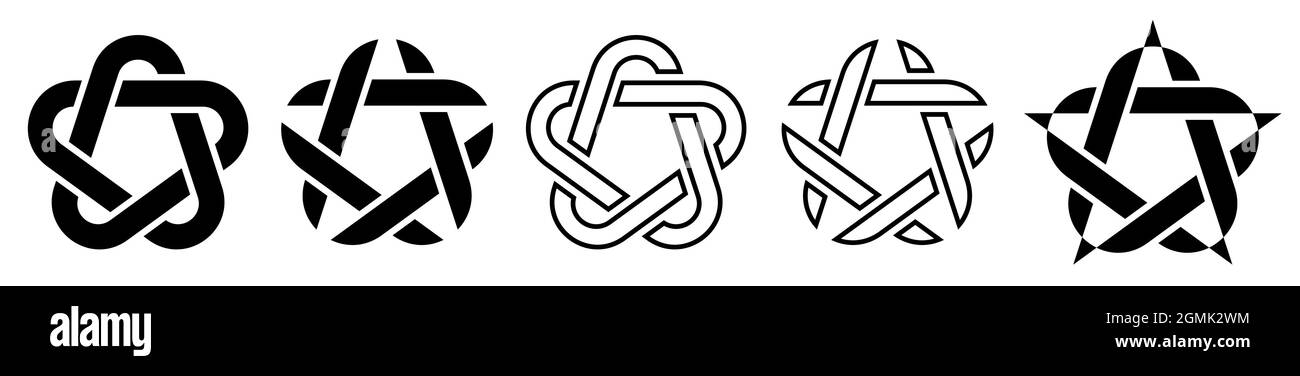 Set of five star symbols with rounded corners. Flat design. Logo ...