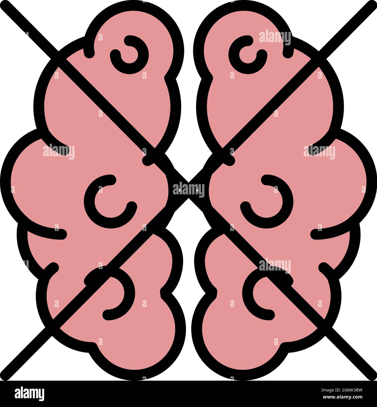 Brain no function icon. Outline brain no function vector icon color ...