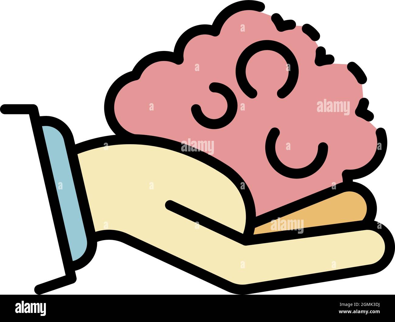 Brain in hand icon. Outline brain in hand vector icon color flat ...