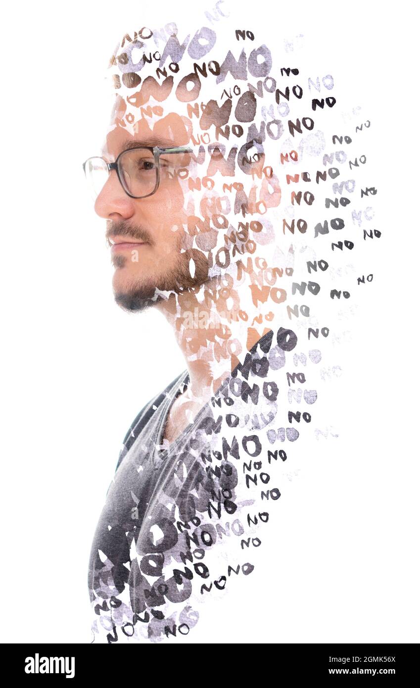 Paintography. Portrait of a young man who expresses denial Stock Photo ...