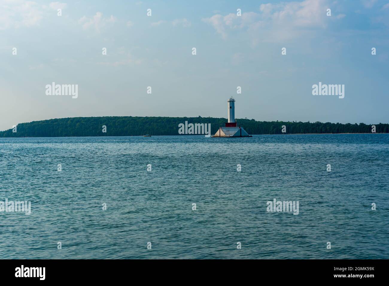 Distant view of the Round Island Passage Light Stock Photo - Alamy