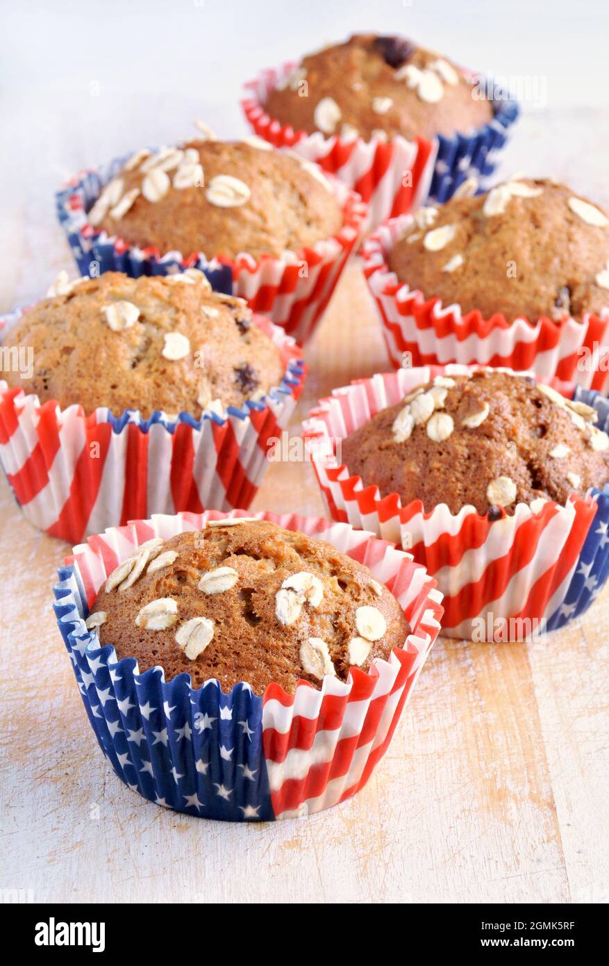 Fresh baked banana oat chocolate chip muffins in patriotic Stars and ...