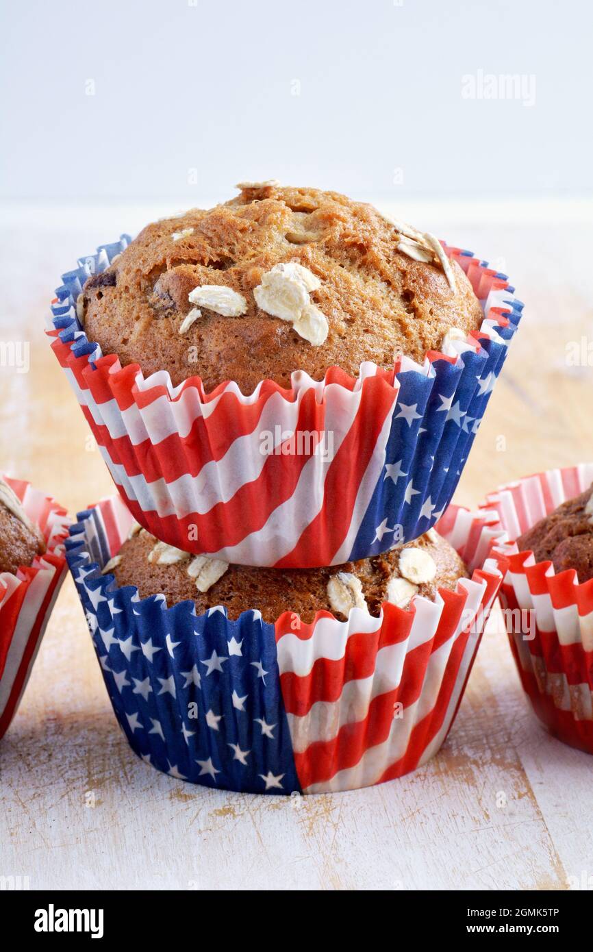 Fresh baked banana oat chocolate chip muffins in patriotic Stars and ...