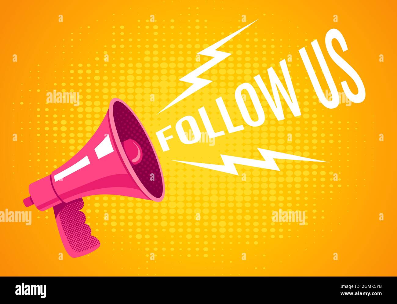 Vector vintage poster with retro pink megaphone on yellow background ...