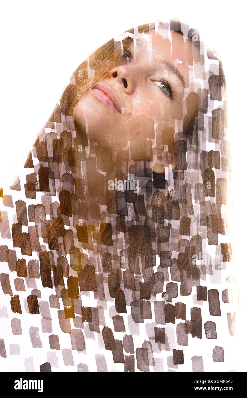 Paintography. A serene portrait of a young woman dissolving into her ...