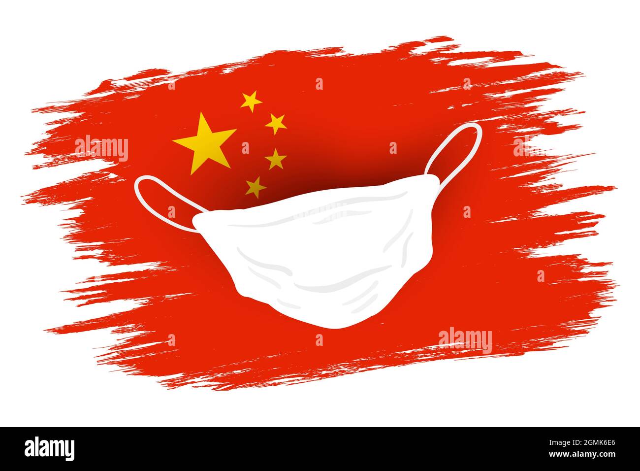 Vector vintage China flag with medical mask. Drawing flag of China in ...