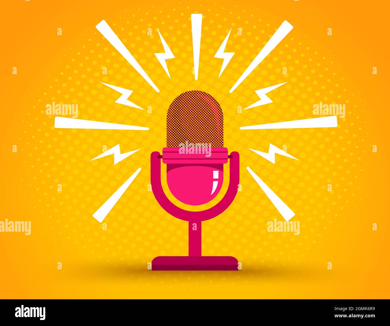 Vintage vector illustration of retro pink microphone and text of Danger ...