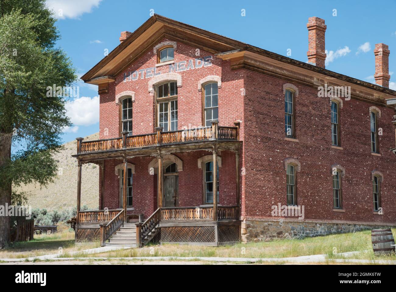 Front and partial side view of the Hotel Meade, in the ghost town of ...