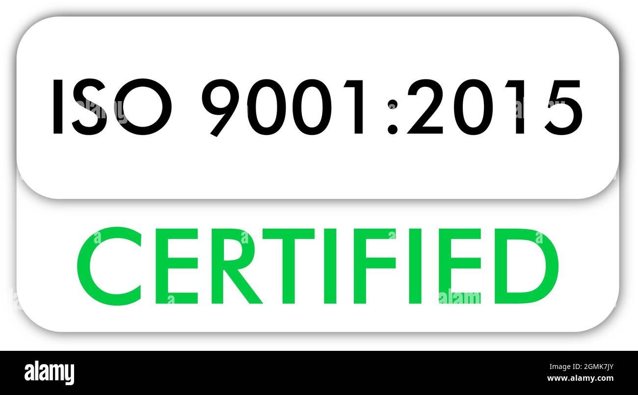 ISO 9001:2015 Certified badge, icon. Certification stamp. Flat design ...