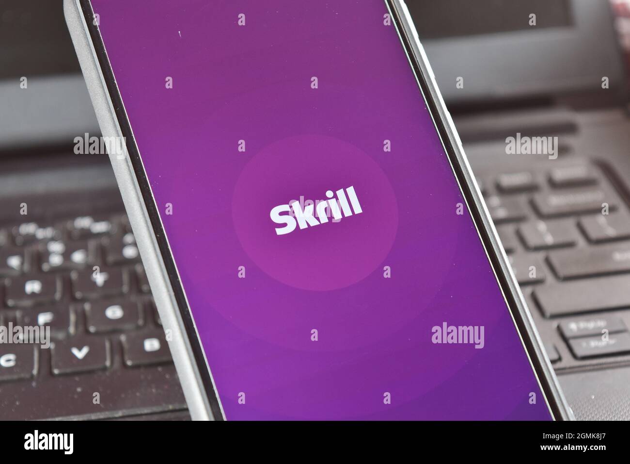 New Delhi, INDIA - 04 February 2020 : Skrill logo on smartphone, make ...