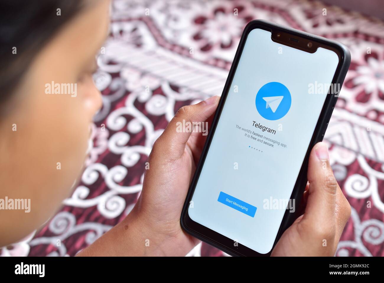 New Delhi, India, February 05, 2020: using telegram application on ...