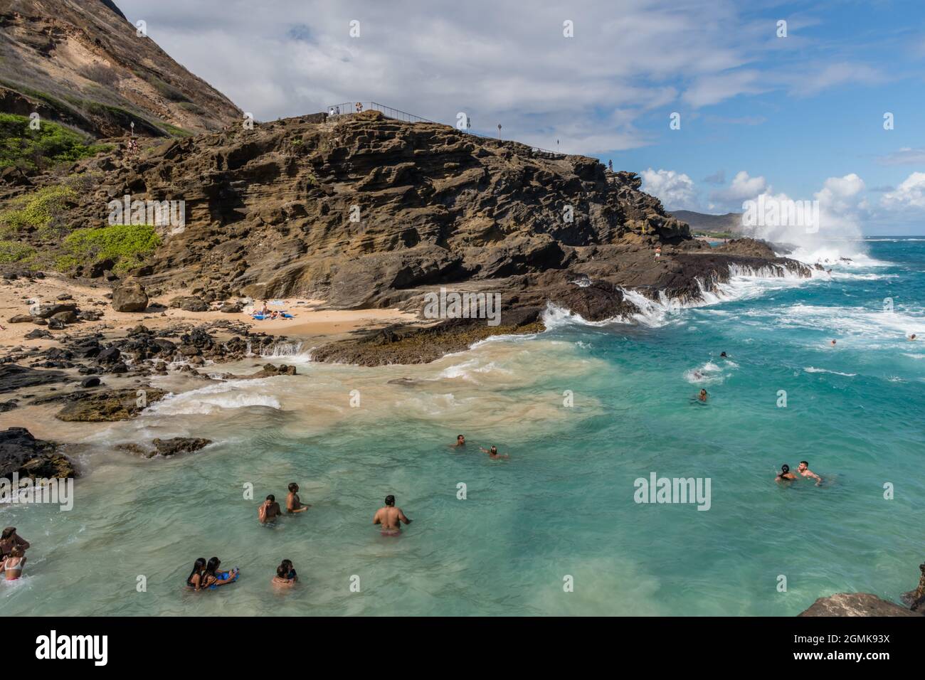 Scenic panoramic Halona Beach cove vista on Oahu, Hawaii, made famous ...