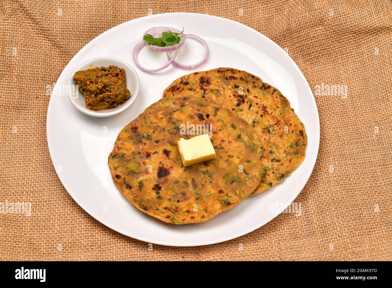 Paratha Stuffed with Fenugreek Served with Pickle and Online Stock ...