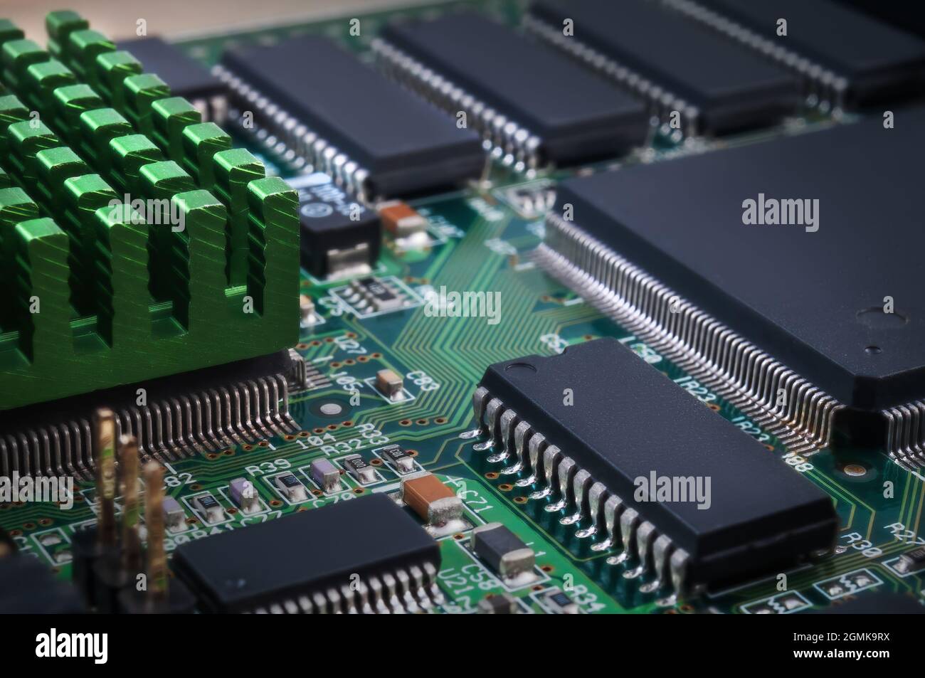electronic circuit board with passive and active circuit components and IC close-up Stock Photo ...