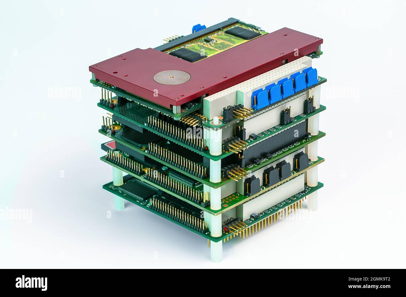pc104 stack of rugged embedded computer boards on white background ...