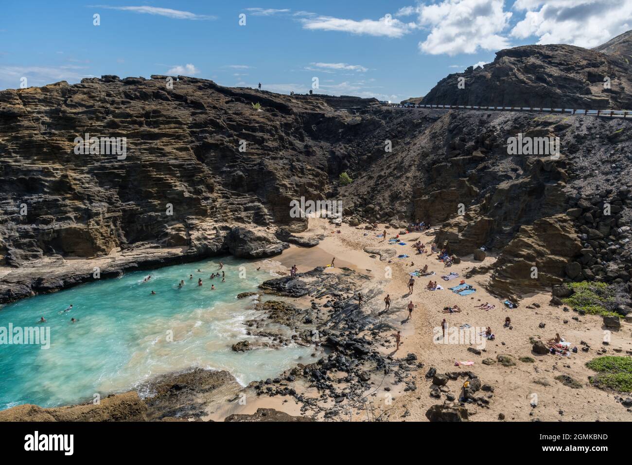 Scenic panoramic Halona Beach cove vista on Oahu, Hawaii, made famous ...