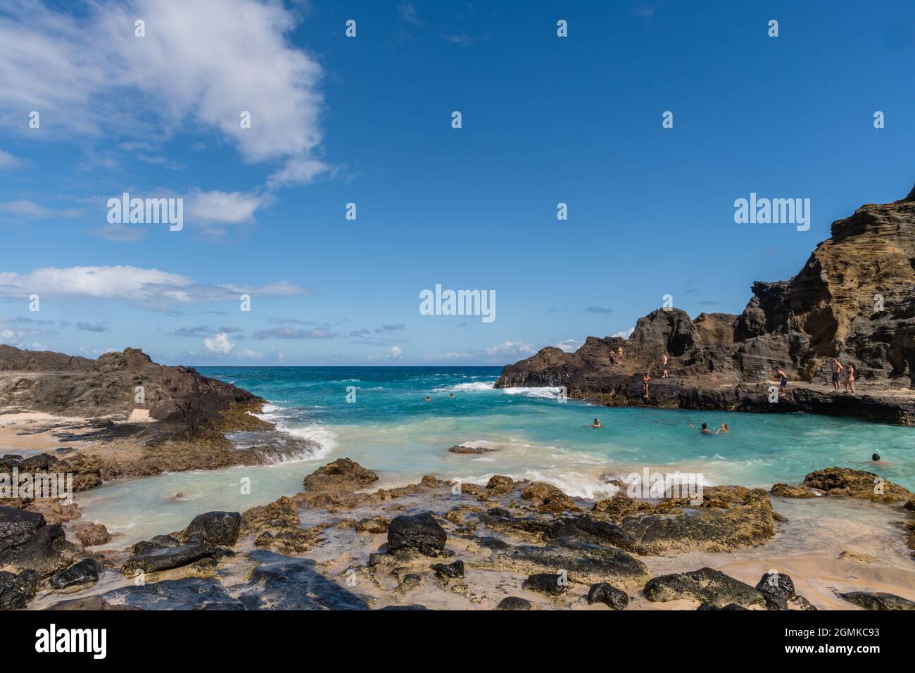 Scenic panoramic Halona Beach cove vista on Oahu, Hawaii, made famous ...