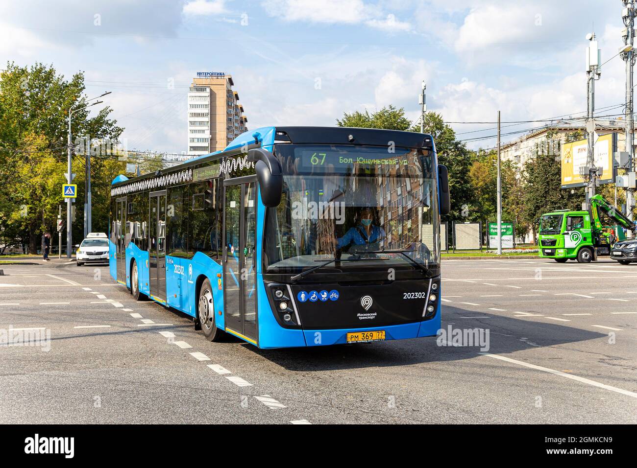 The passenger bus goes along the route. Moscow, Russia Stock Photo - Alamy