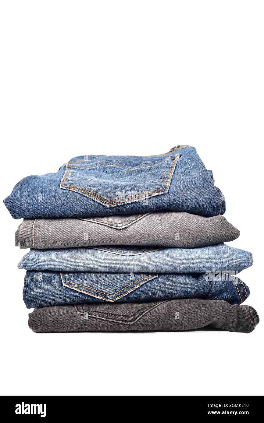 Stack of Denim Jeans Isolated on White Background with Clipping Path ...