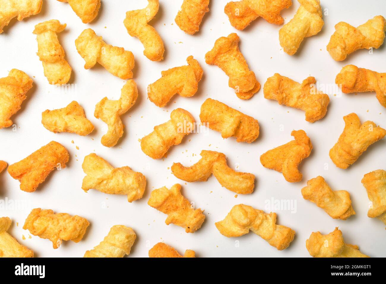 cheese puffcorn on white background Stock Photo - Alamy