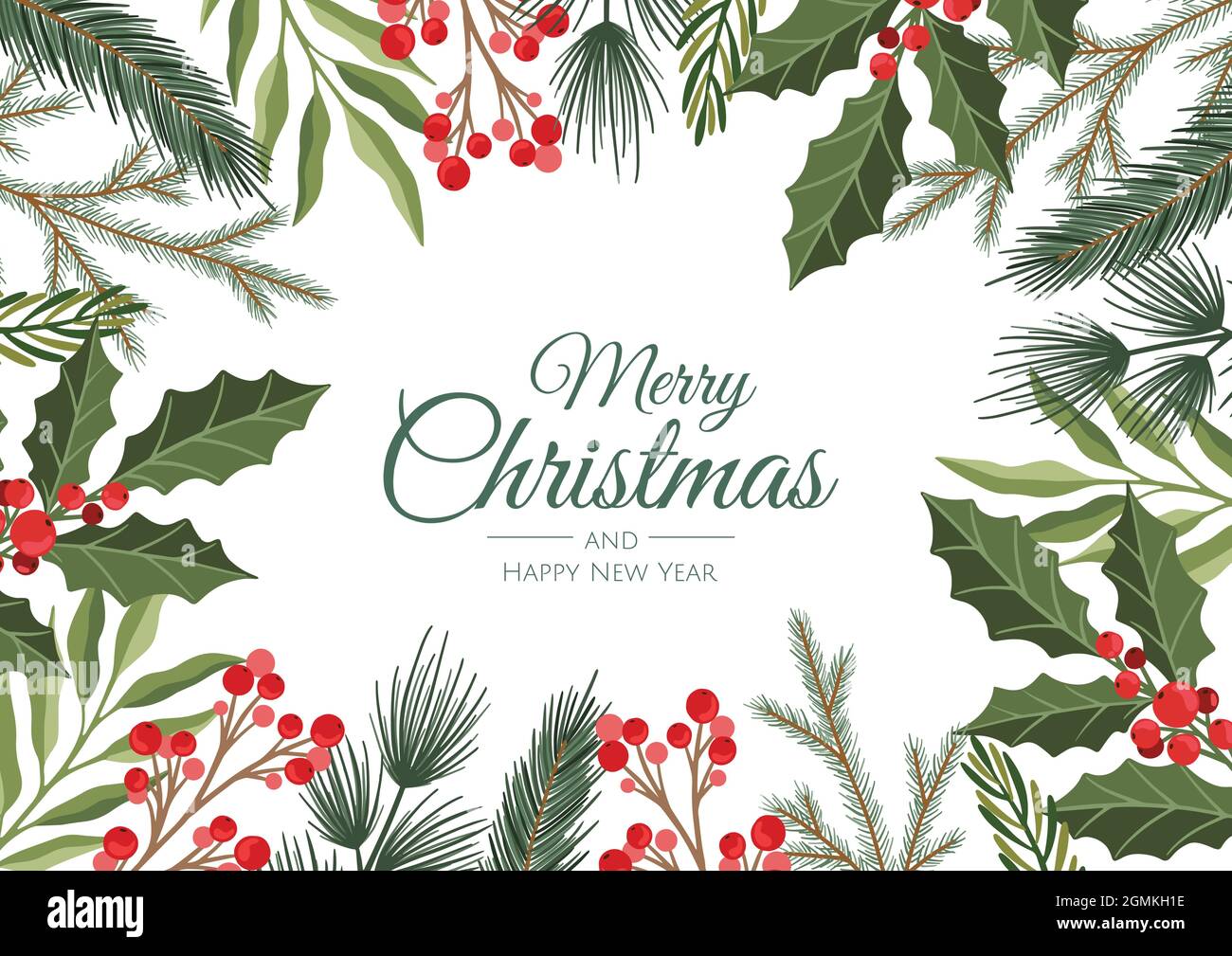 Winter holiday background. Border with Christmas tree branches and ...