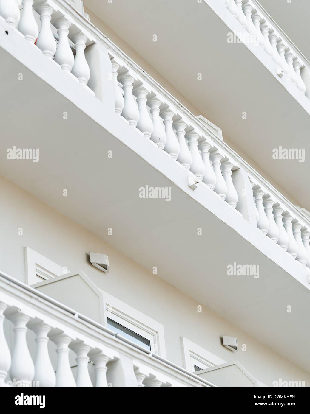 A vertical shot of the interior design of balconies of a hotel building ...