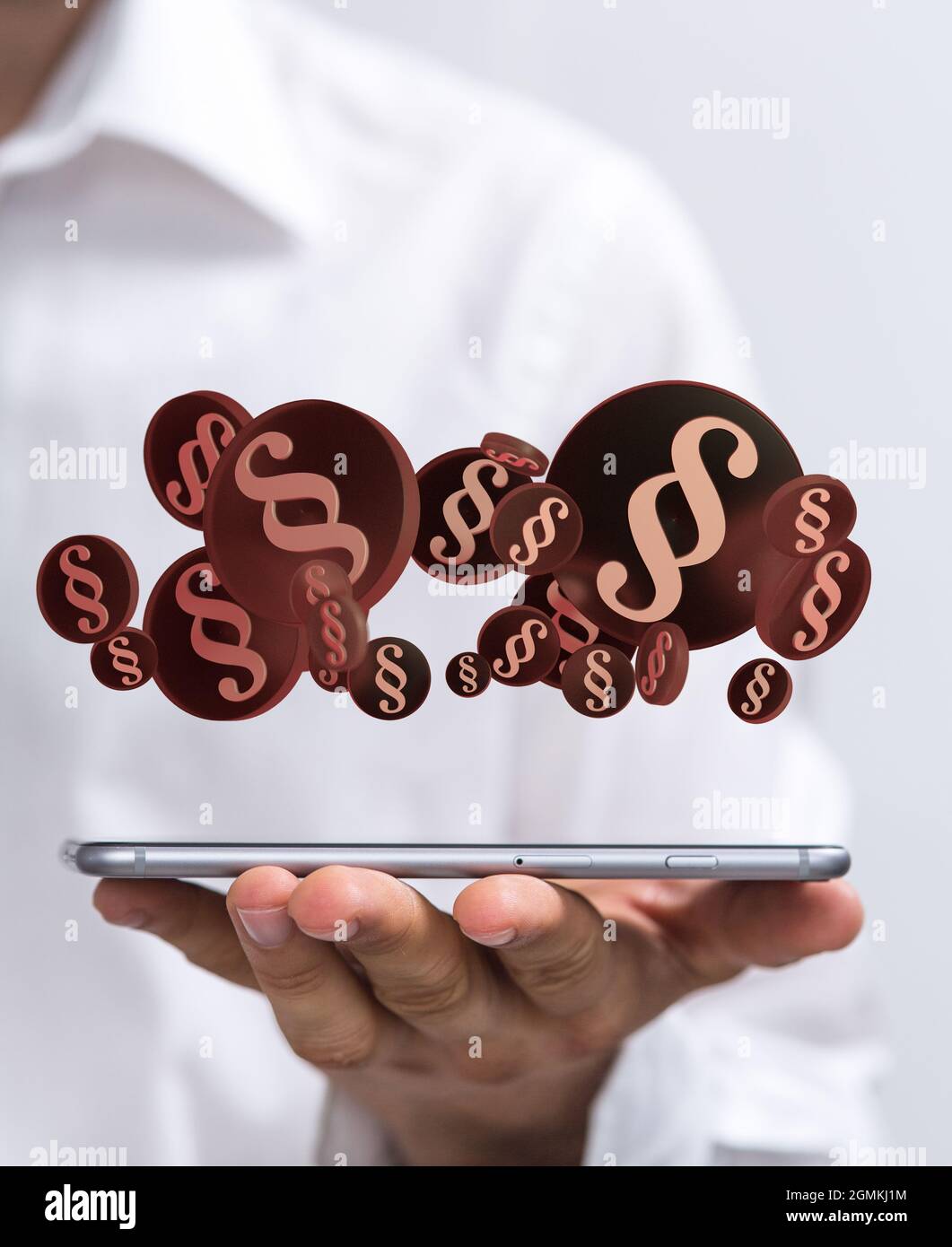 A 3D rendering of abstract paragraph symbols in the space over a ...