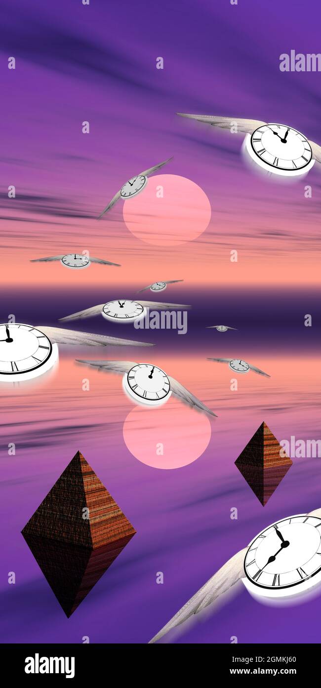 Flow of time over pyramids. 3D rendering Stock Photo - Alamy