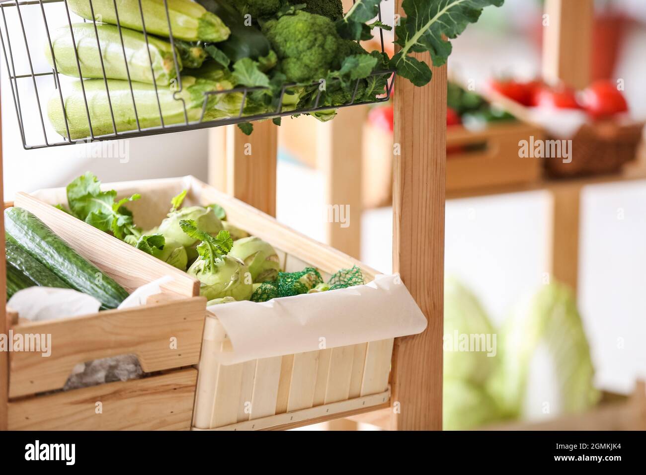 Fresh vegetables on stall in market Stock Photo - Alamy