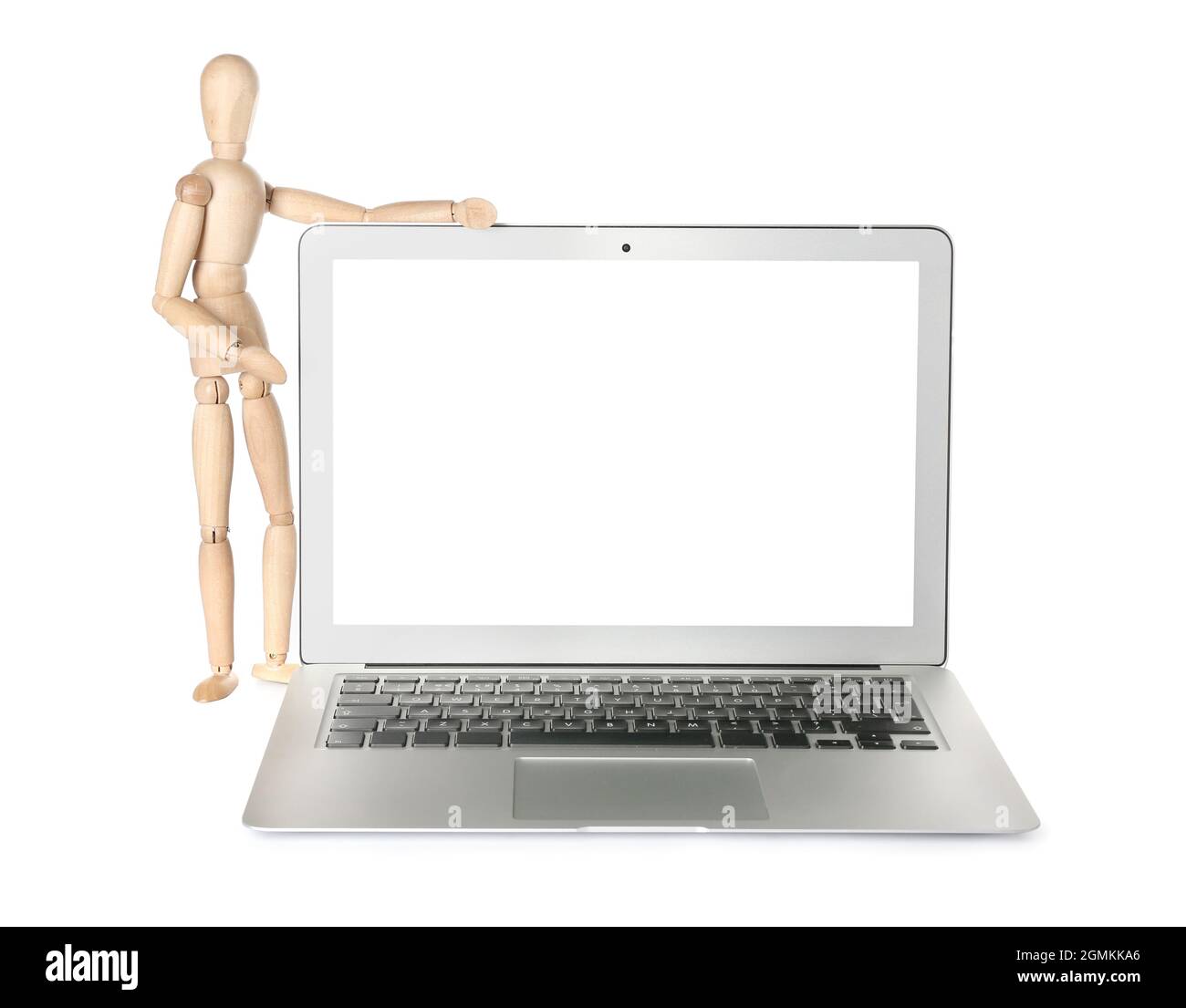 Laptop screen on wooden Cut Out Stock Images & Pictures - Alamy