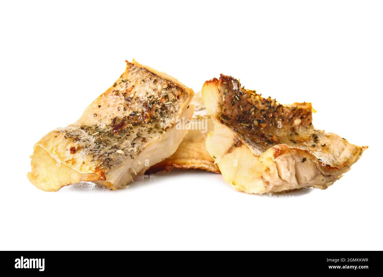 Delicious baked cod fillet on white background Stock Photo - Alamy