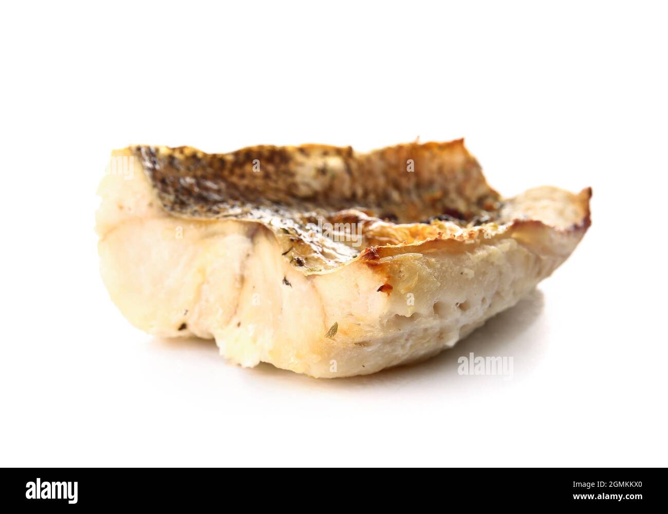 Healthy baked cod fillet on white background Stock Photo - Alamy