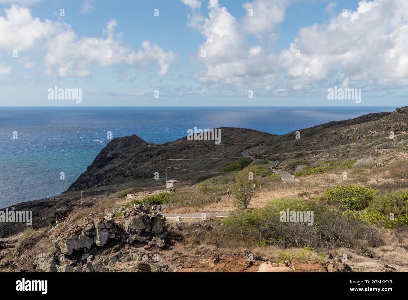 Scenic east Oahu vista along the Makapuu Point trail in early morning ...