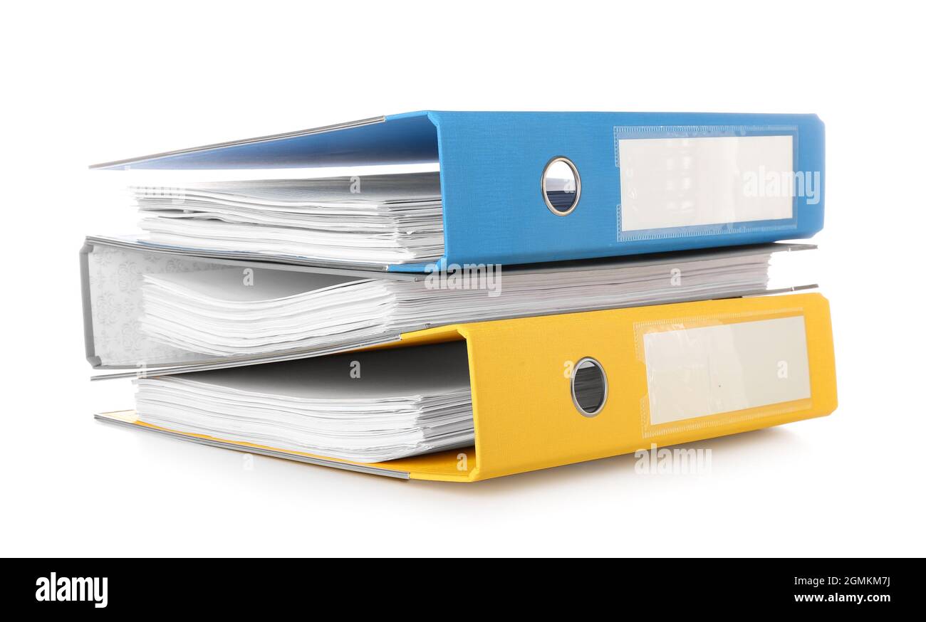 Office folders on white background Stock Photo - Alamy