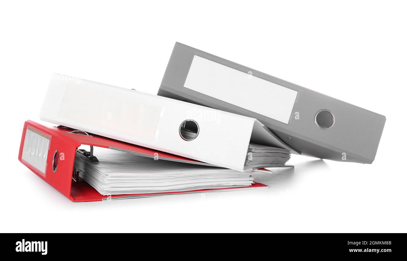 Office folders on white background Stock Photo - Alamy