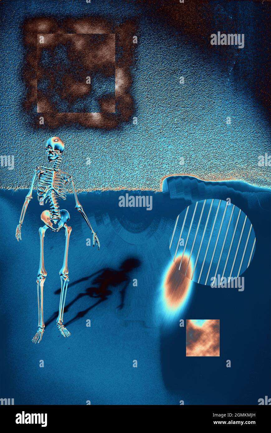 Skeleton on abstract painting. Modern digital art. 3D rendering Stock ...