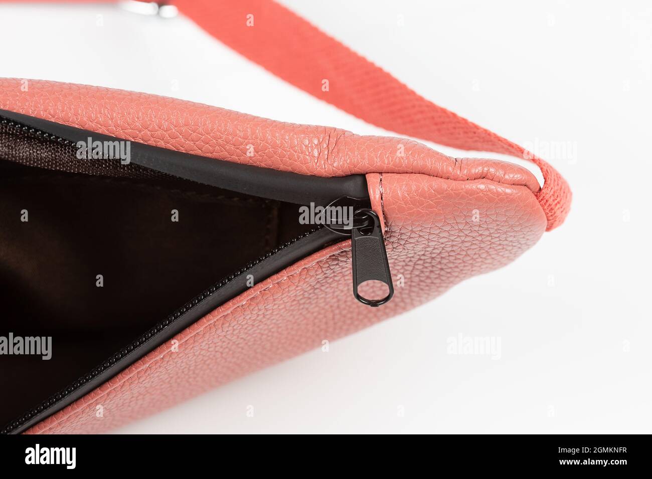 Zipper and opened pocket on bag on white background Stock Photo - Alamy