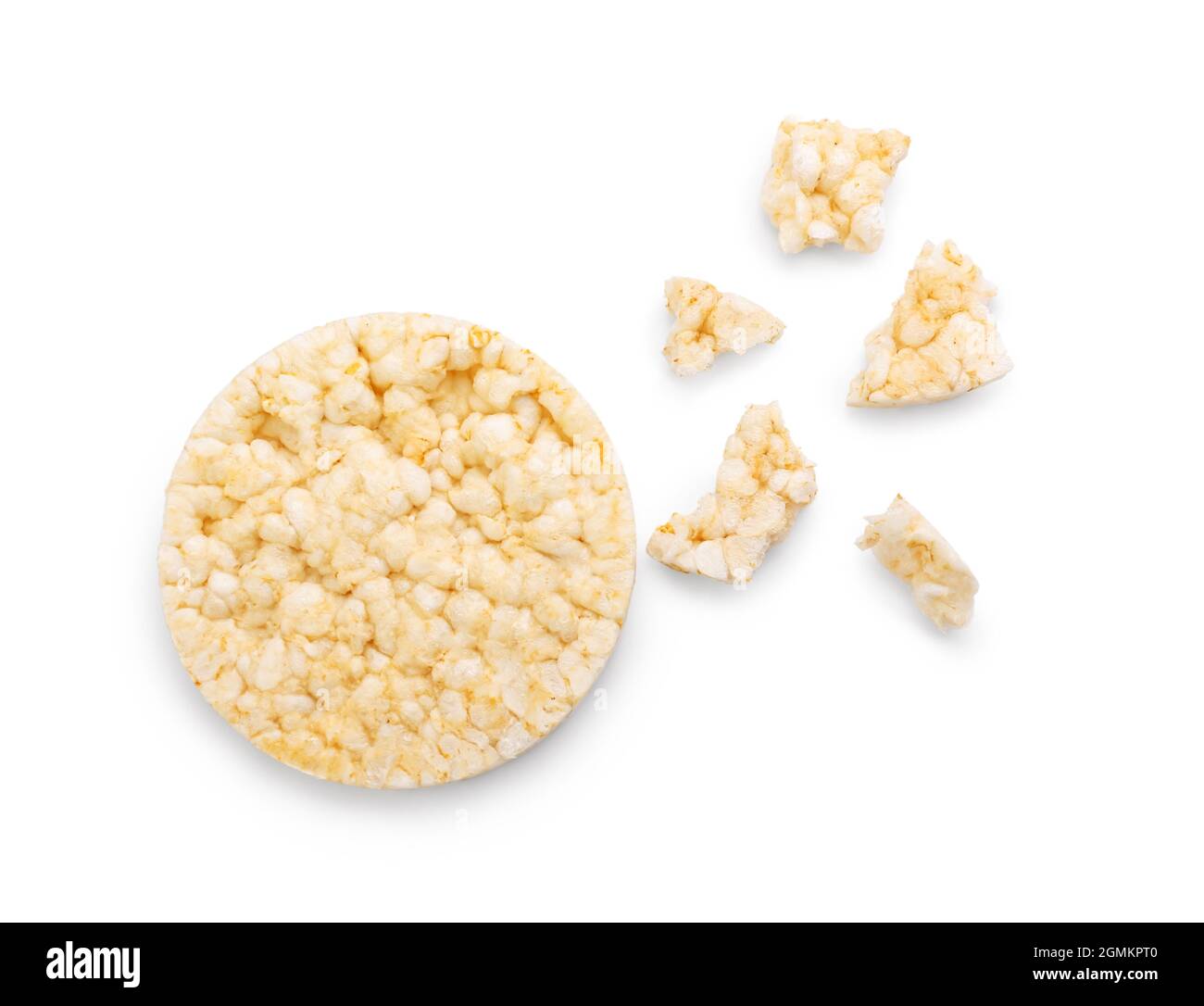 Pieces of puffed rice cracker on white background Stock Photo - Alamy