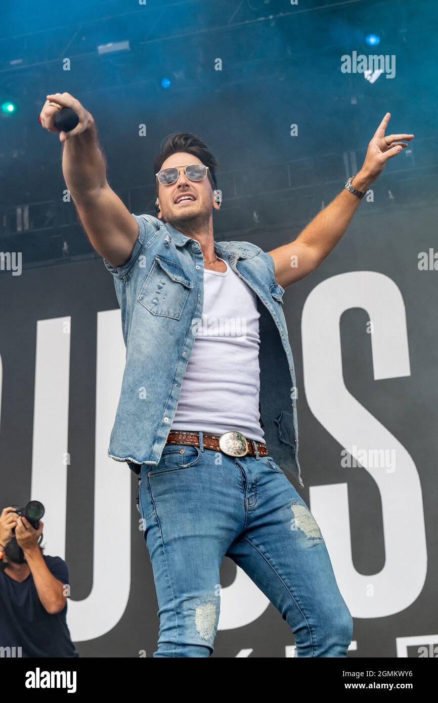 Russell Dickerson performs on the Daytime Stage at the 2021 iHeartRadio ...
