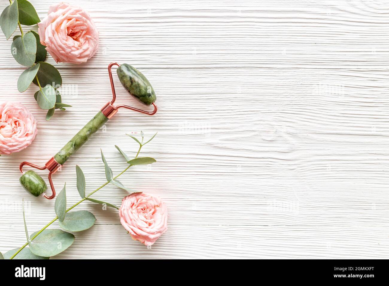 Massage stone roller with rose flowers for lifting face and wellness ...