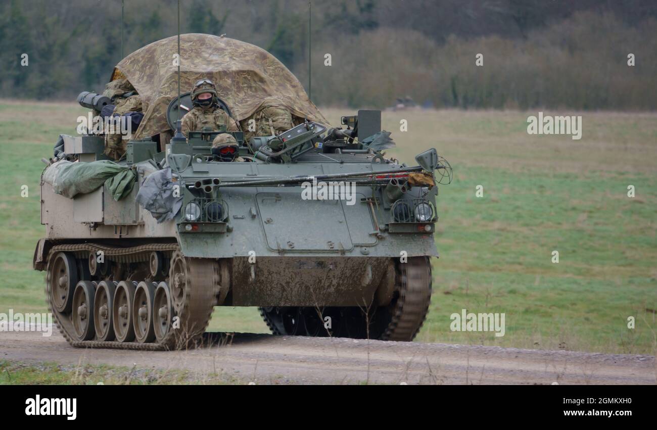British army FV432 Bulldog armoured personnel carrier in action on a ...