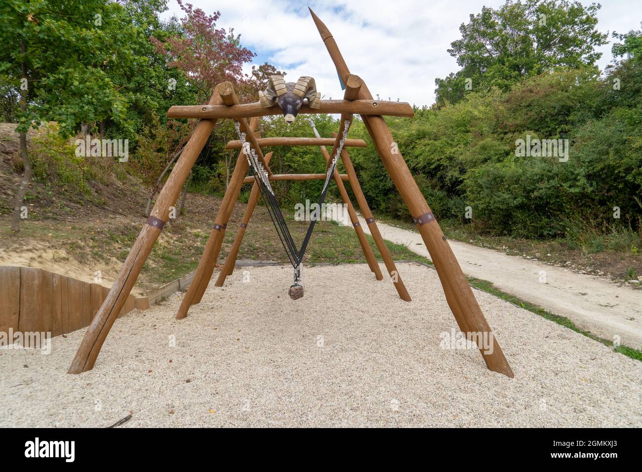 Wooden battling ram jungle guy playset in a history themed playground ...