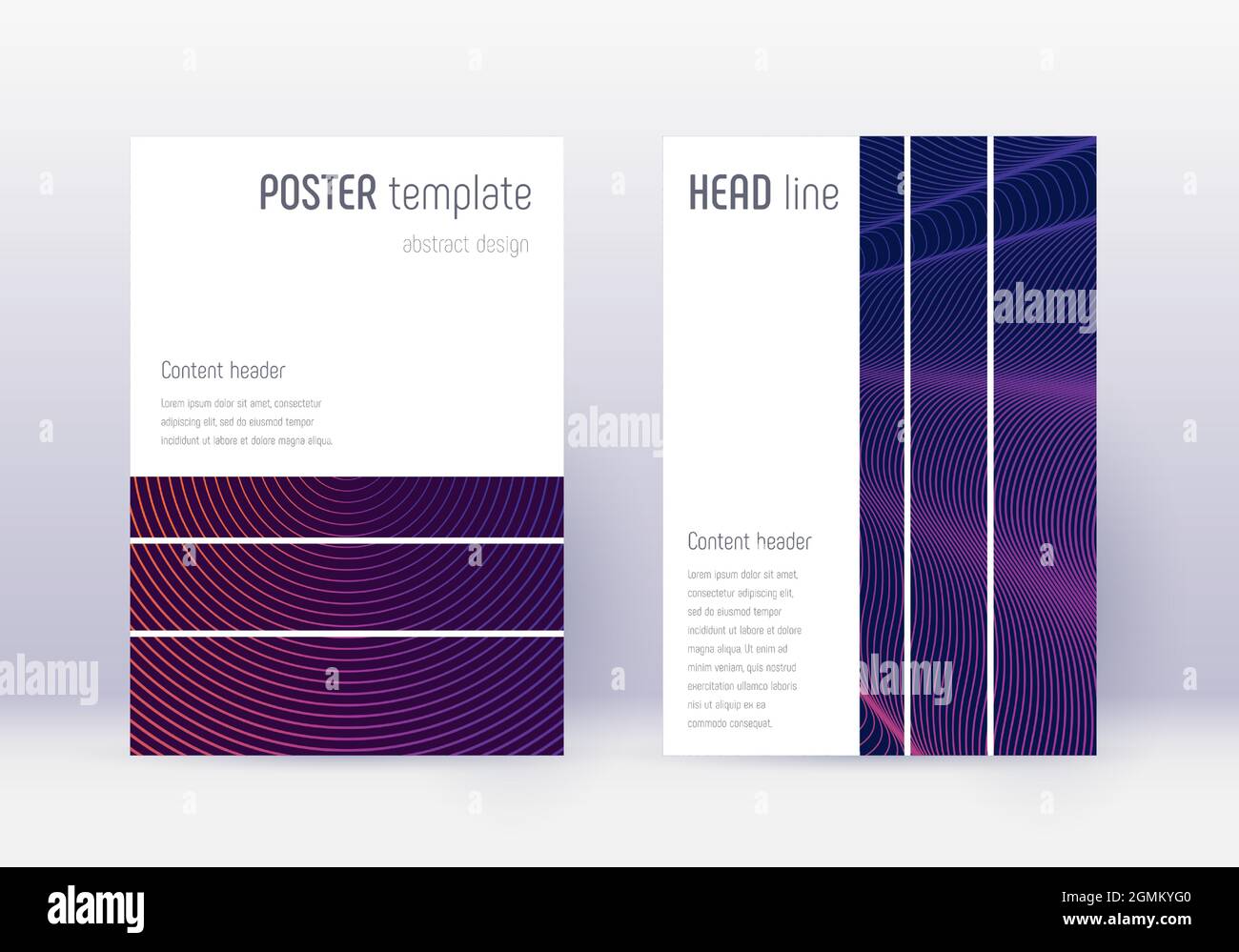 Geometric cover design template set. Violet abstract lines on dark ...